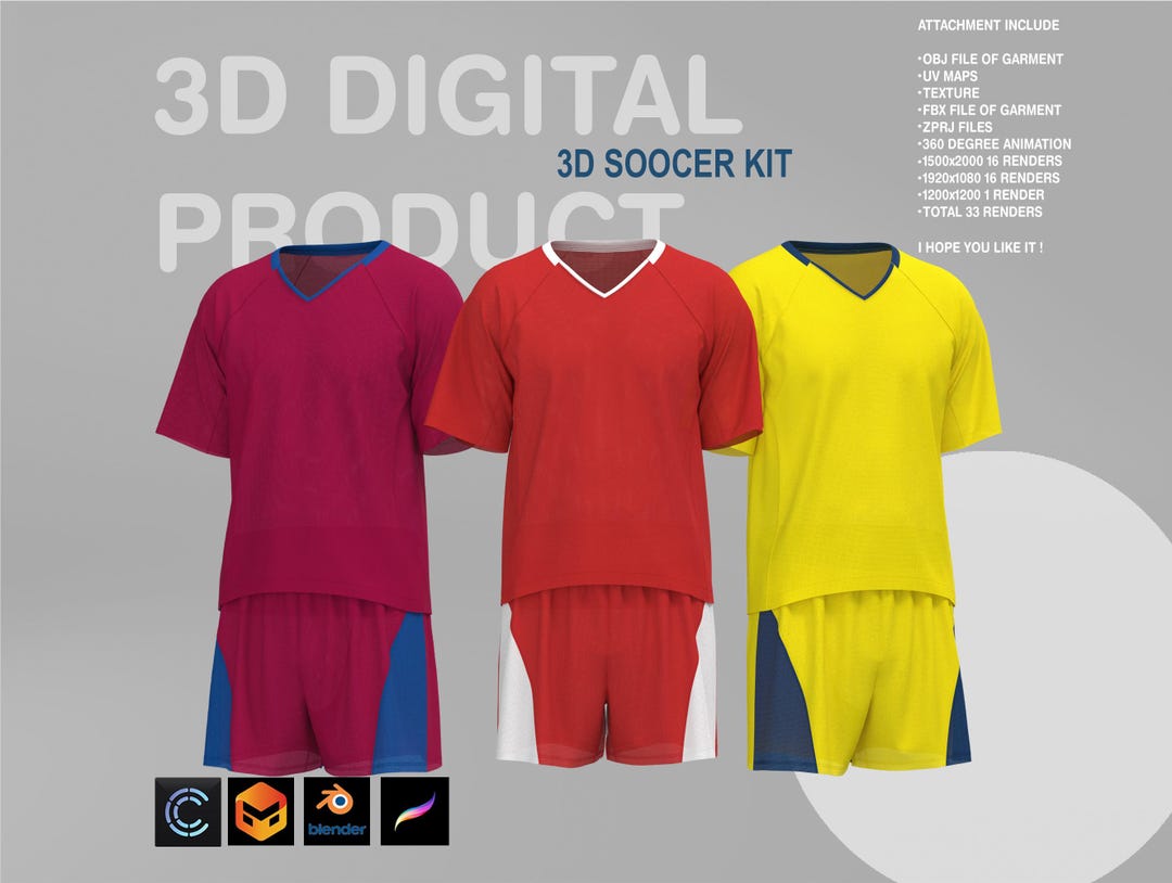 3D Soccer Kit Jersey & Shorts: Procreate Blender (digital Product) - Etsy