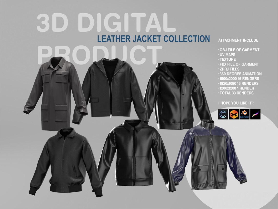 3D Leather Jacket Collection: Digital Garment Files (OBJ, FBX, ZPRJ) - Etsy