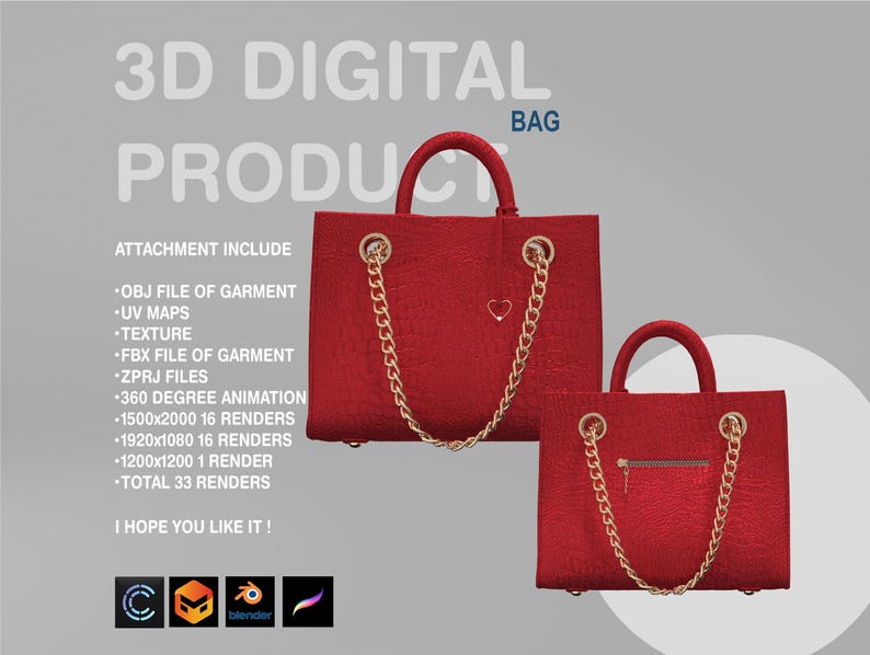3D BAG - 3D PURSE - CLO3D - Digital - Digital Garment - Blender ...