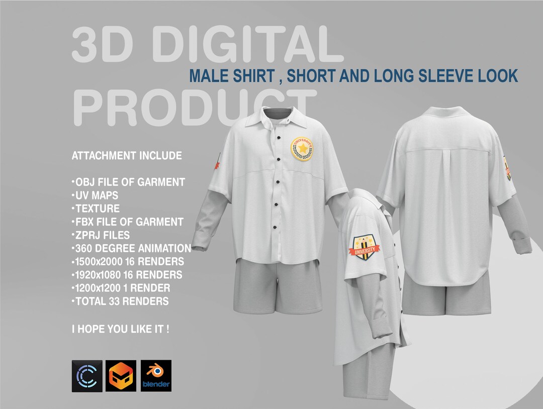 3DSHIRT SHORT Long Sleeve CLO3D Digital 3D Digital Garment Marvelous ...