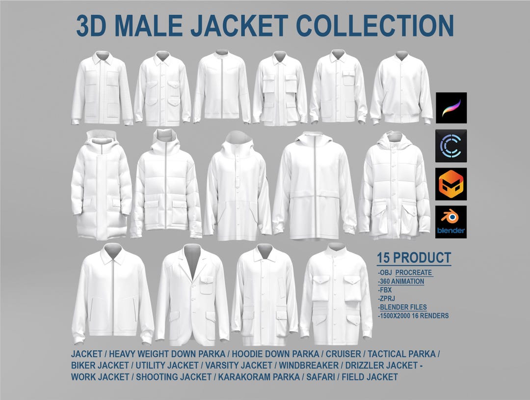 3D Jacket Colletion Pack - Clo3d - Procreate Obj - Digital - 3D Digital ...