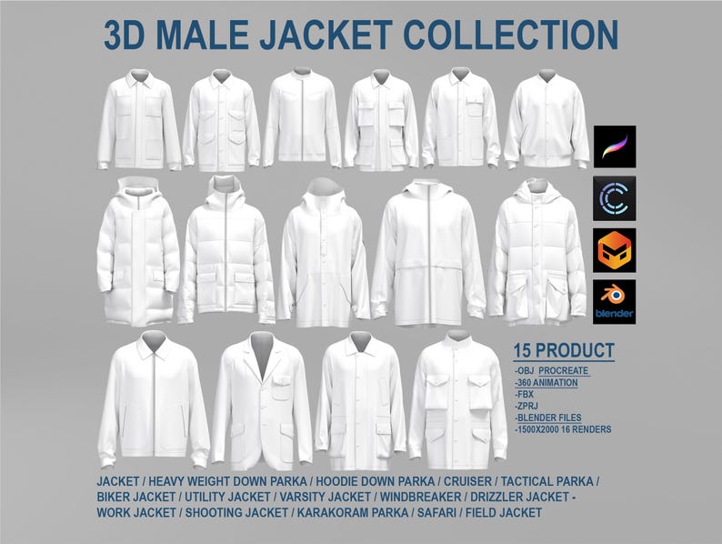 3D Jacket Colletion Pack - Clo3d - Procreate Obj - Digital - 3D Digital ...