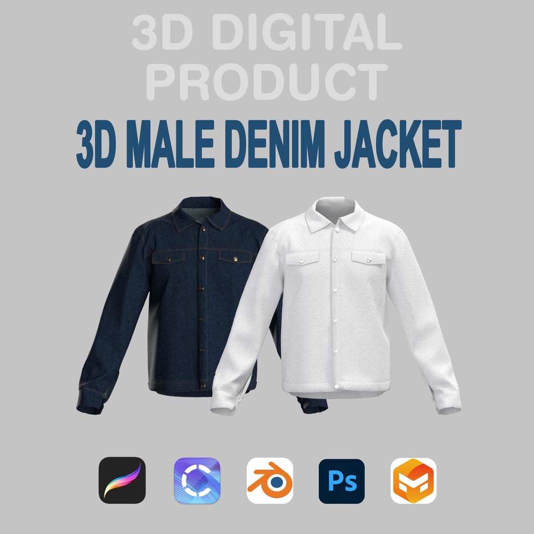 3D Male Denim Jacket – CLO3D & Procreate Customizable Digital Fashion ...