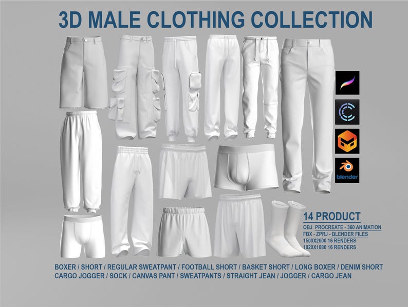 3D Mens Collection – 14 Customizable Models for CLO3D, Procreate ...