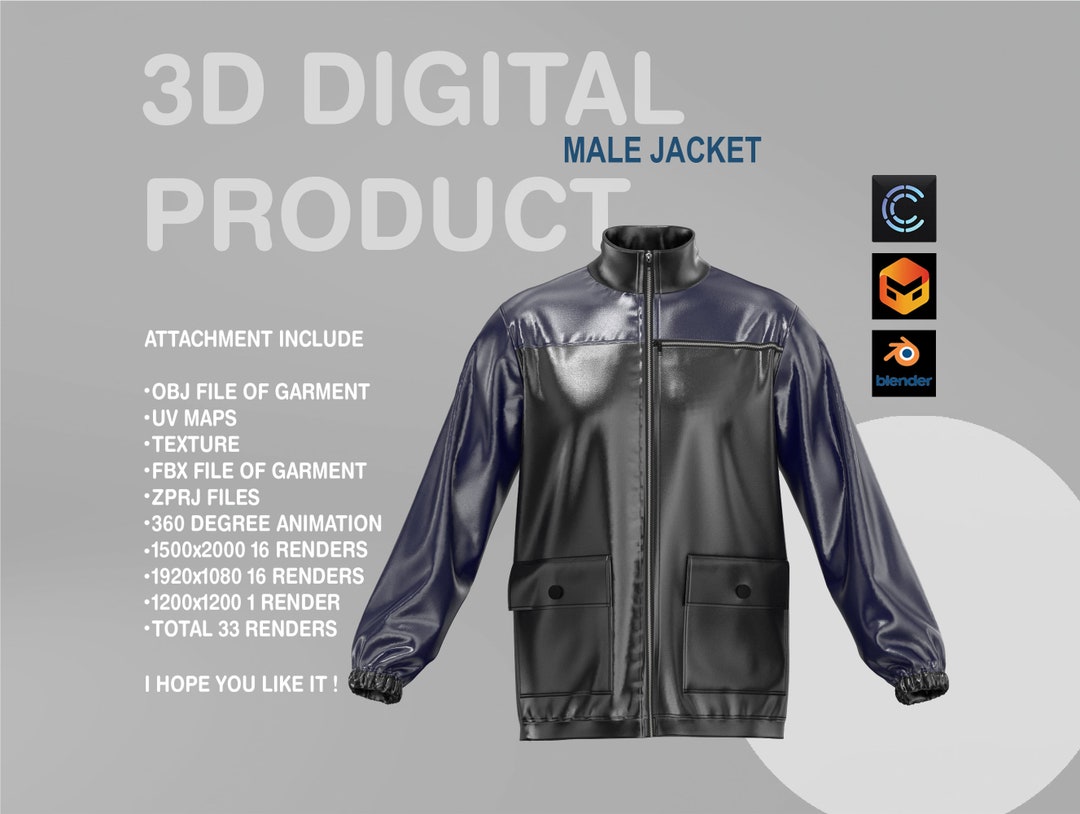 3D JACKET - CLO3D - DIGITAL - 3D COAT - 3D Leather Jacket - 3D Digital ...