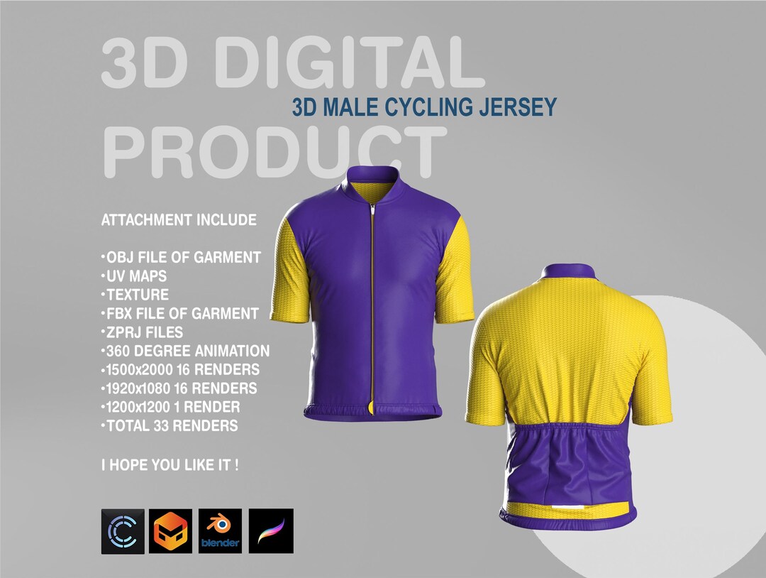 3D Male Cycling Jersey - Clo3d - Procreate Obj - Digital - Blender - 3D ...