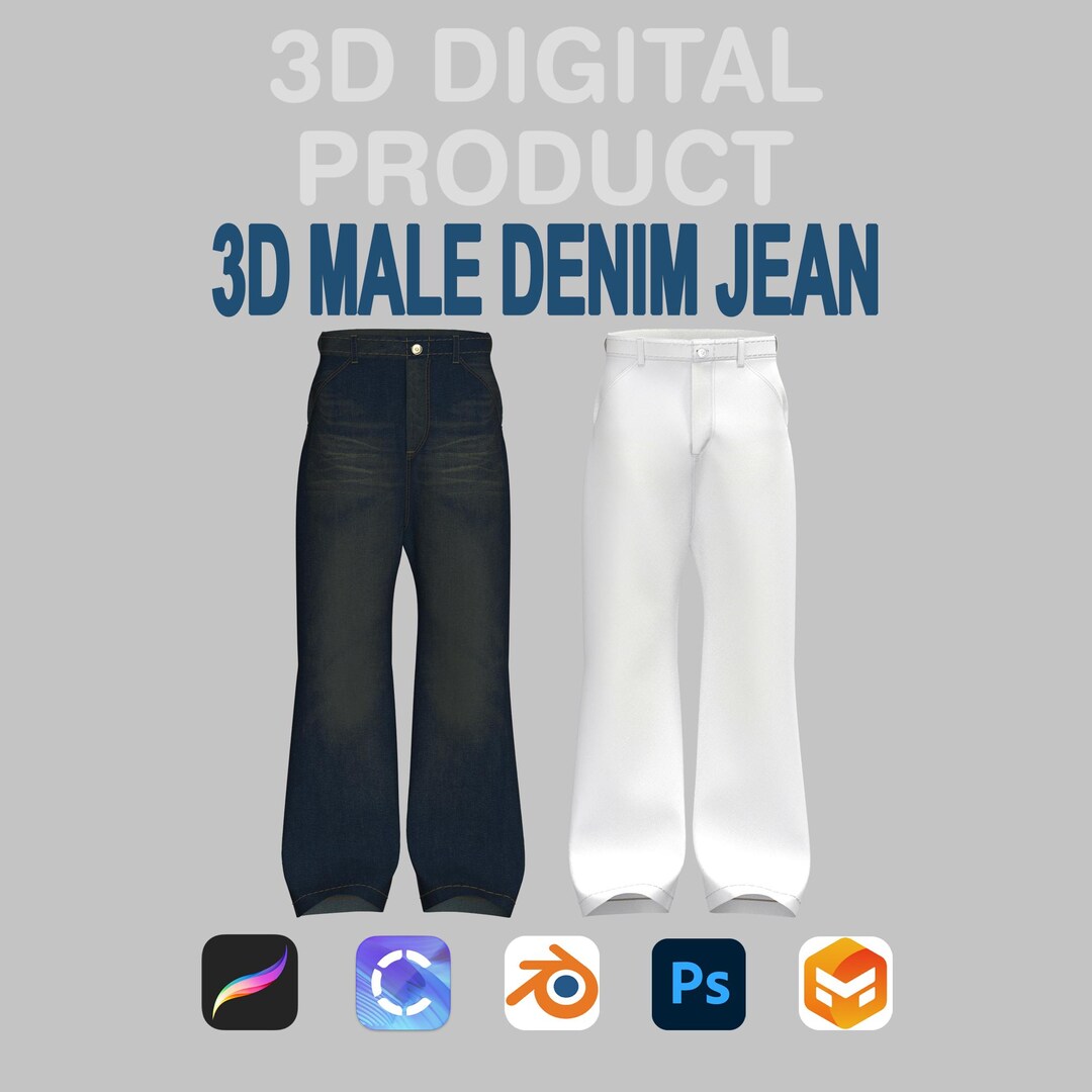 3D Denim Jean – Clo3d & Procreate Customizable Digital Fashion Model ...