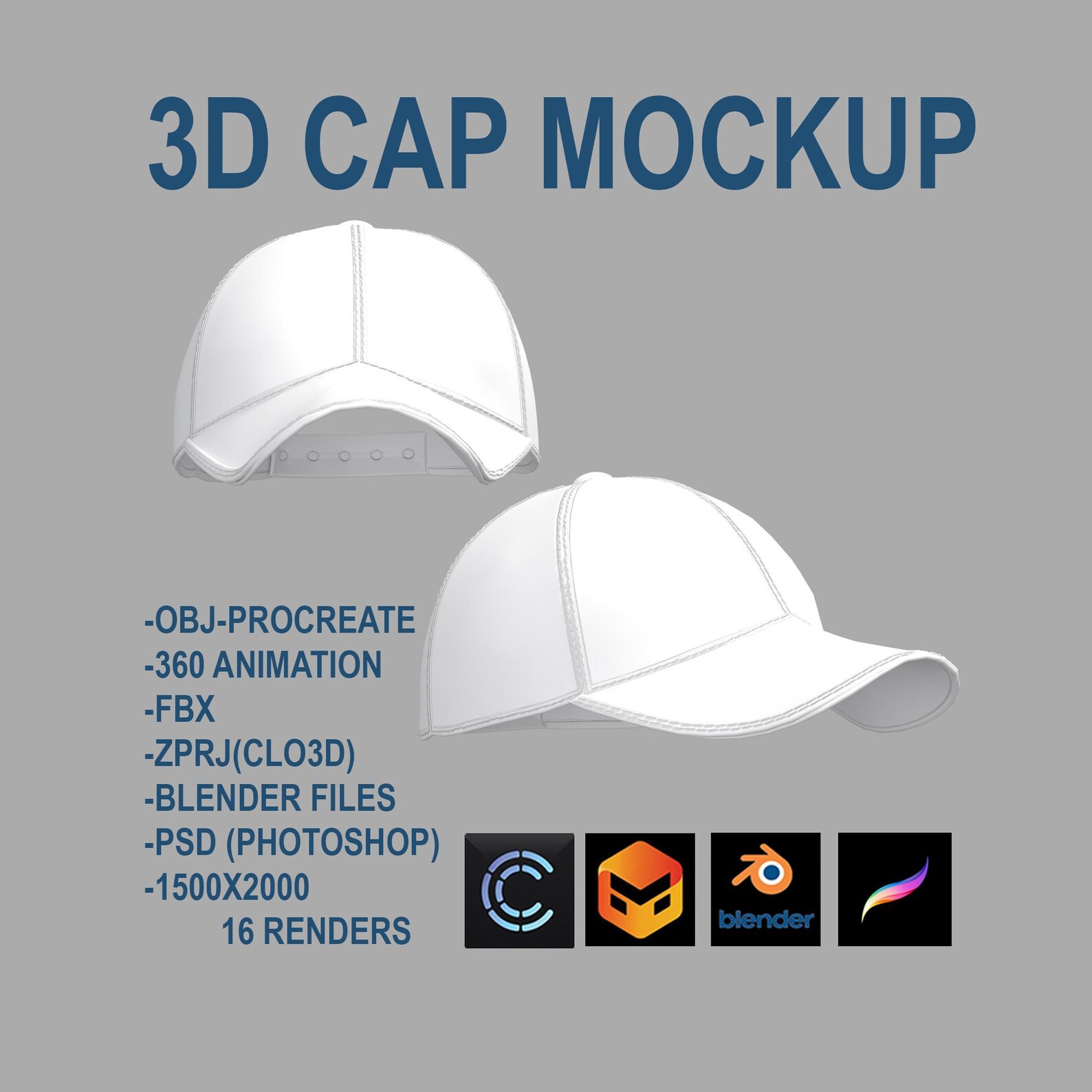 3D Cap Mockup – Customizable Hat Model for CLO3D, Procreate & Blender ...