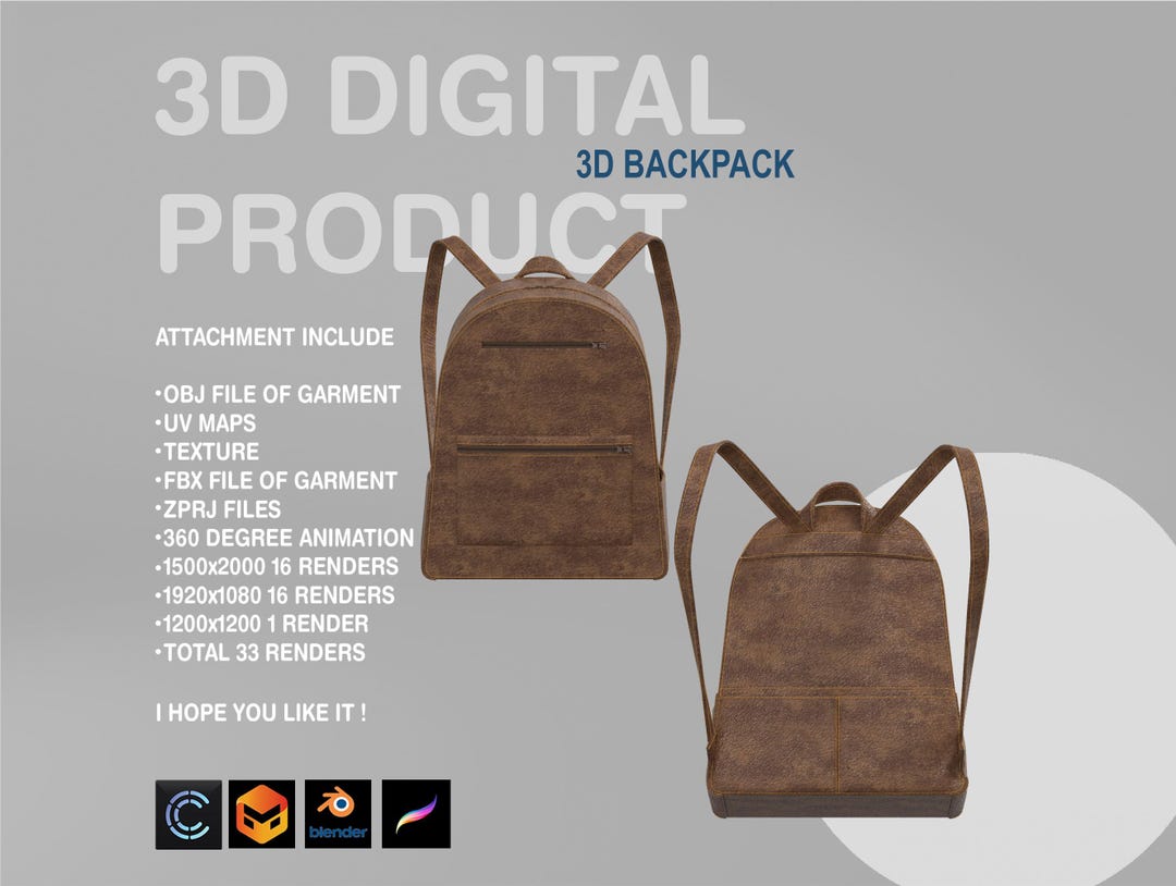 3D BACKPACK - CLO3D - DIGITAL - Procreate Obj - Blender - Marvelous ...