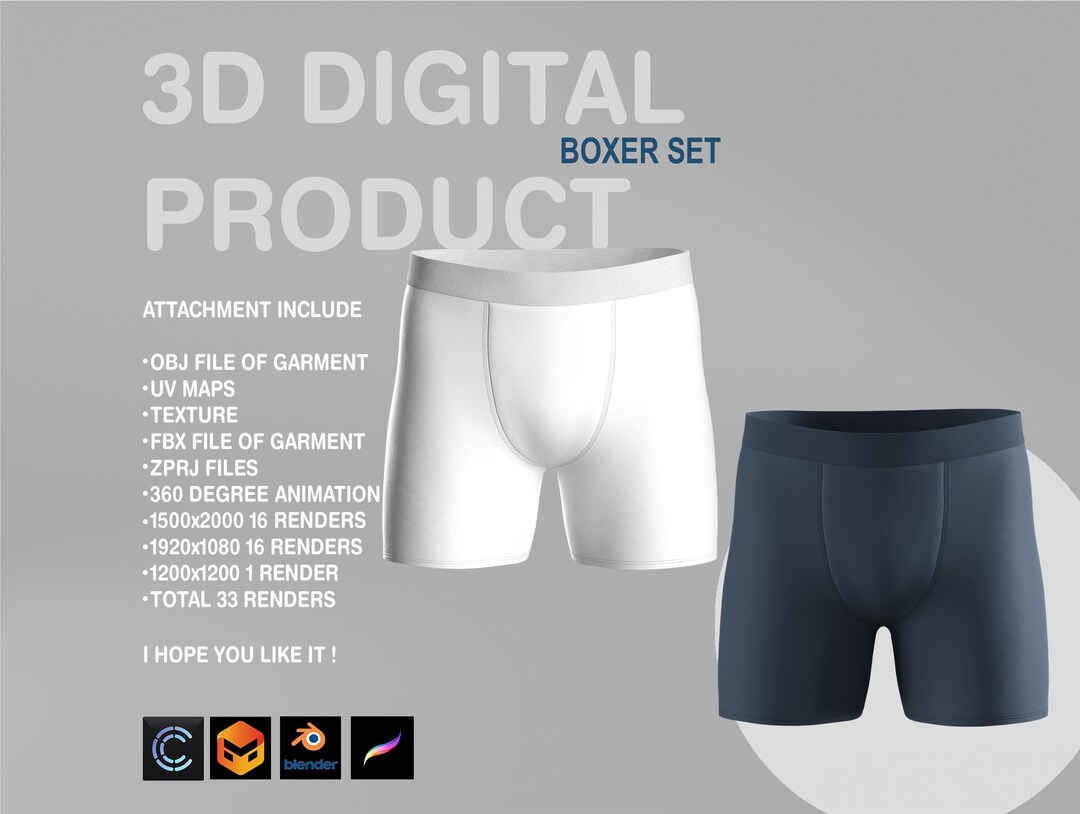 3D BOXER - BOXER - UNDERWEAR - Procreate Obj - Clo3d - Blender ...
