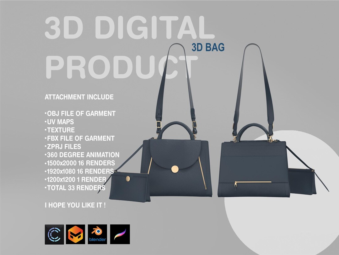 3D BAG - CLO3D - DIGITAL - 3dbag - Procreate Obj - Blender - Marvelous Designer - 3D Digital ...