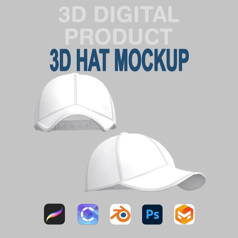 3D Hat Mockup for Procreate & Blender Clo3d– Customizable Baseball Cap ...