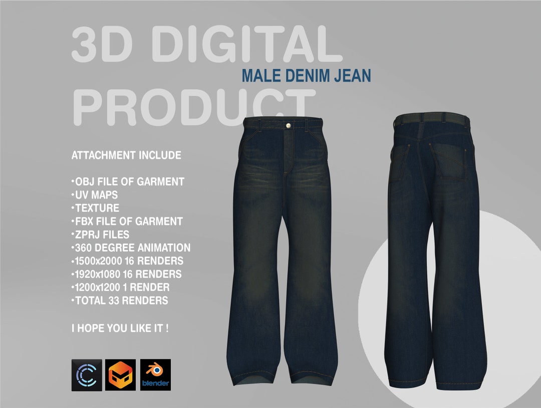3D Male Denim Jean: CLO3D Garment Model (digital Files) - Etsy