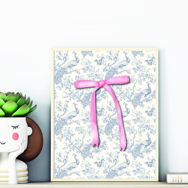 Pink Bow Blue Chinoiserie Nursery Print | Coquette Room Decor | Nursery ...