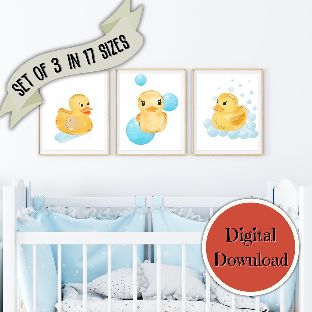 Set of 3 Cute Watercolor Rubber Duckie Wall Art Printablebaby Duck ...