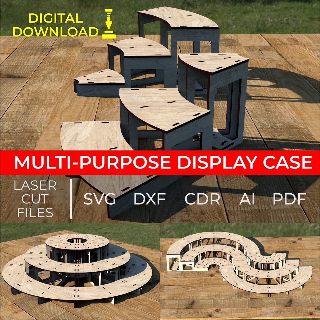 Tiered Display Stand Laser Cutting Multi-purpose Display Case Vector Stand Sectional Shelf ...
