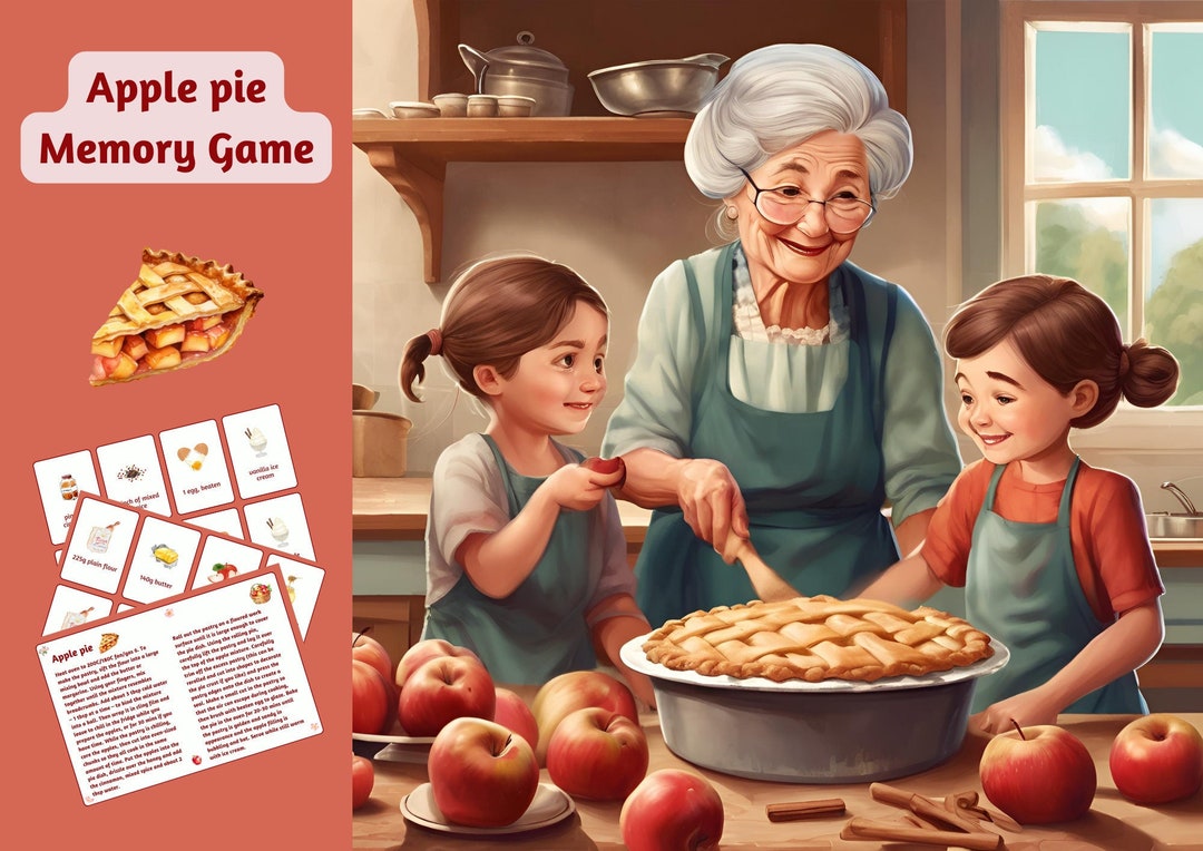 English - Spanish Apple Pie Memory Game! (recipe Included) - Etsy