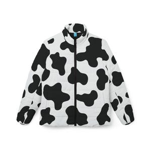 Animal Cow Print Black & White Puffer Jacket for Women and Men Trendy ...