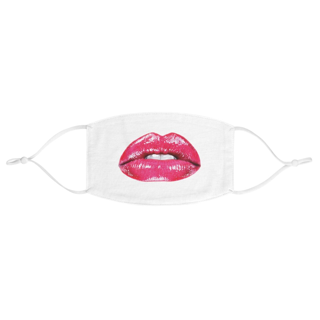 Funny Pink Glossy Kiss Lip Fabric Face Mask, Stylish Face Covering ...
