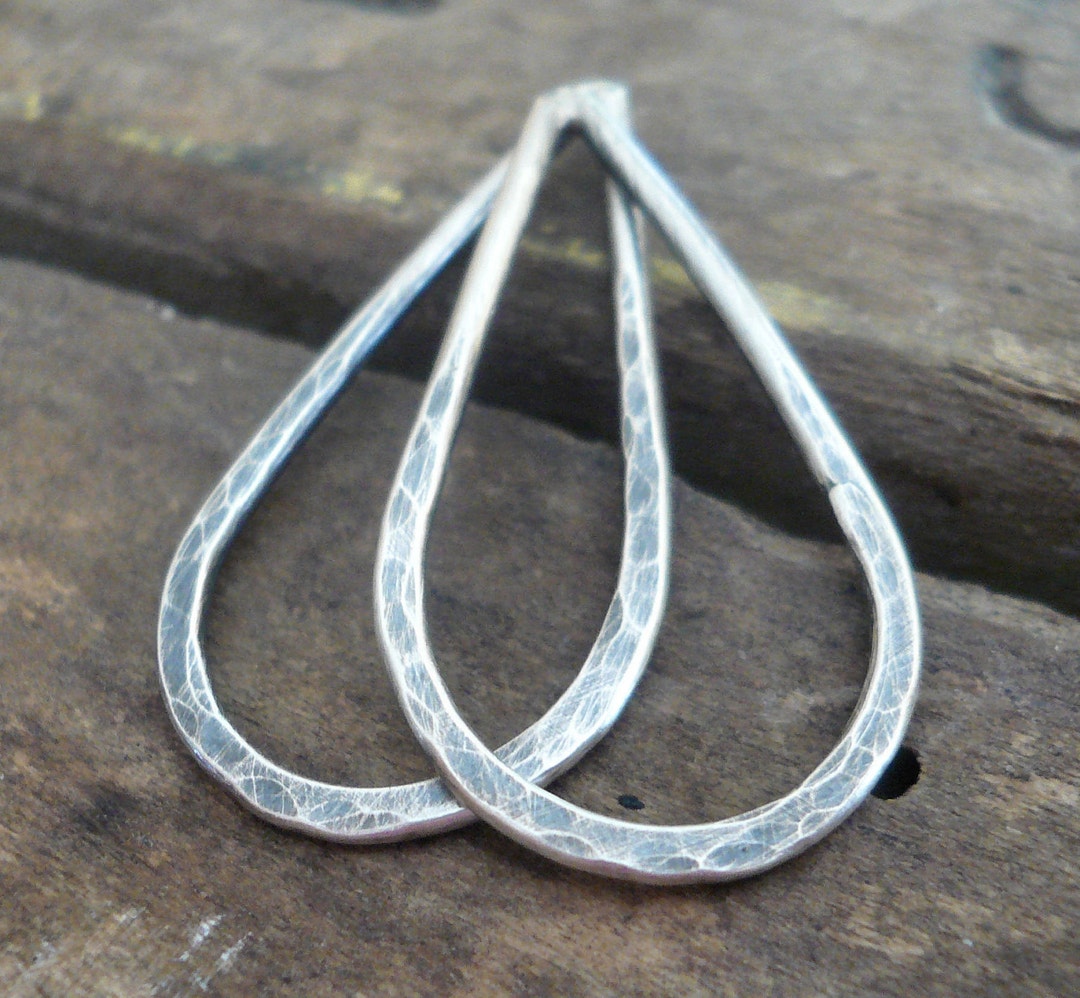 Large Hammered Oxidized Sterling Silver Tear Drops - Handmade. Hand ...
