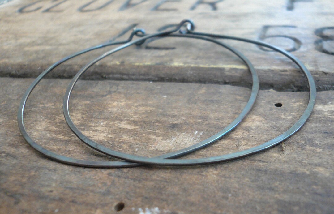 2 Inch Sterling Silver Hoops - Handmade. Handforged. Heavily Oxidized ...