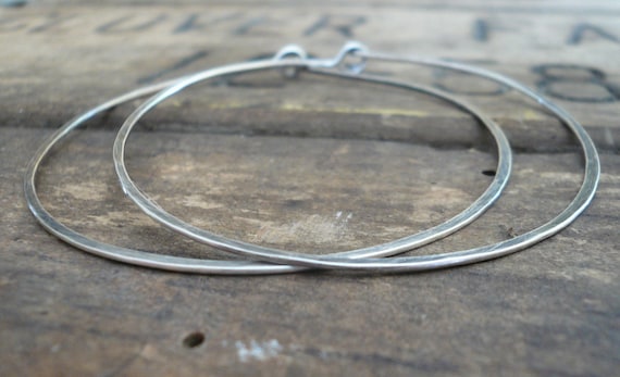 2 Inch Sterling Silver Hoops Handmade. Handforged. Oxidized | Etsy