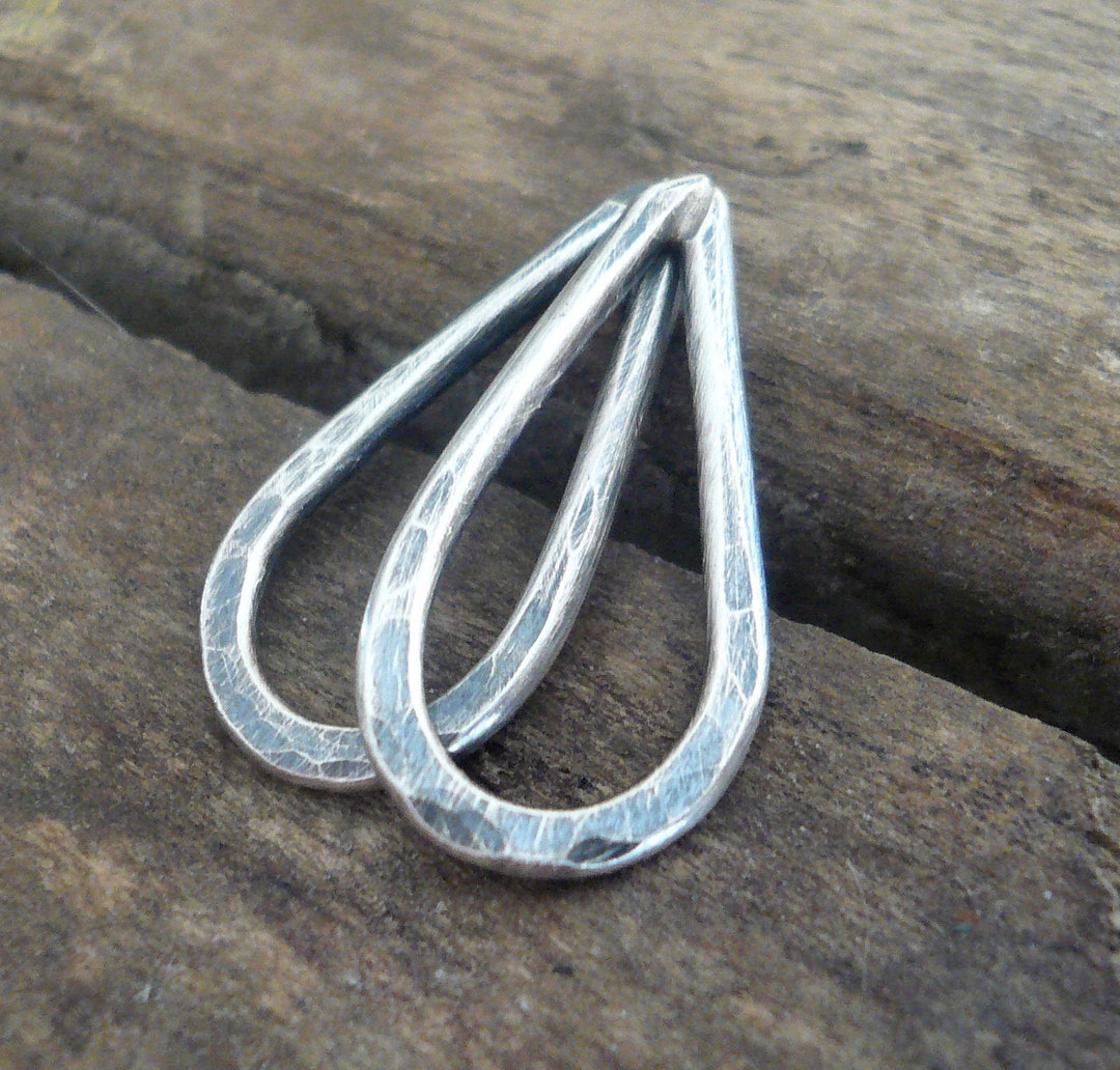 Small Hammered Oxidized Sterling Silver Tear Drops - Handmade. Hand ...