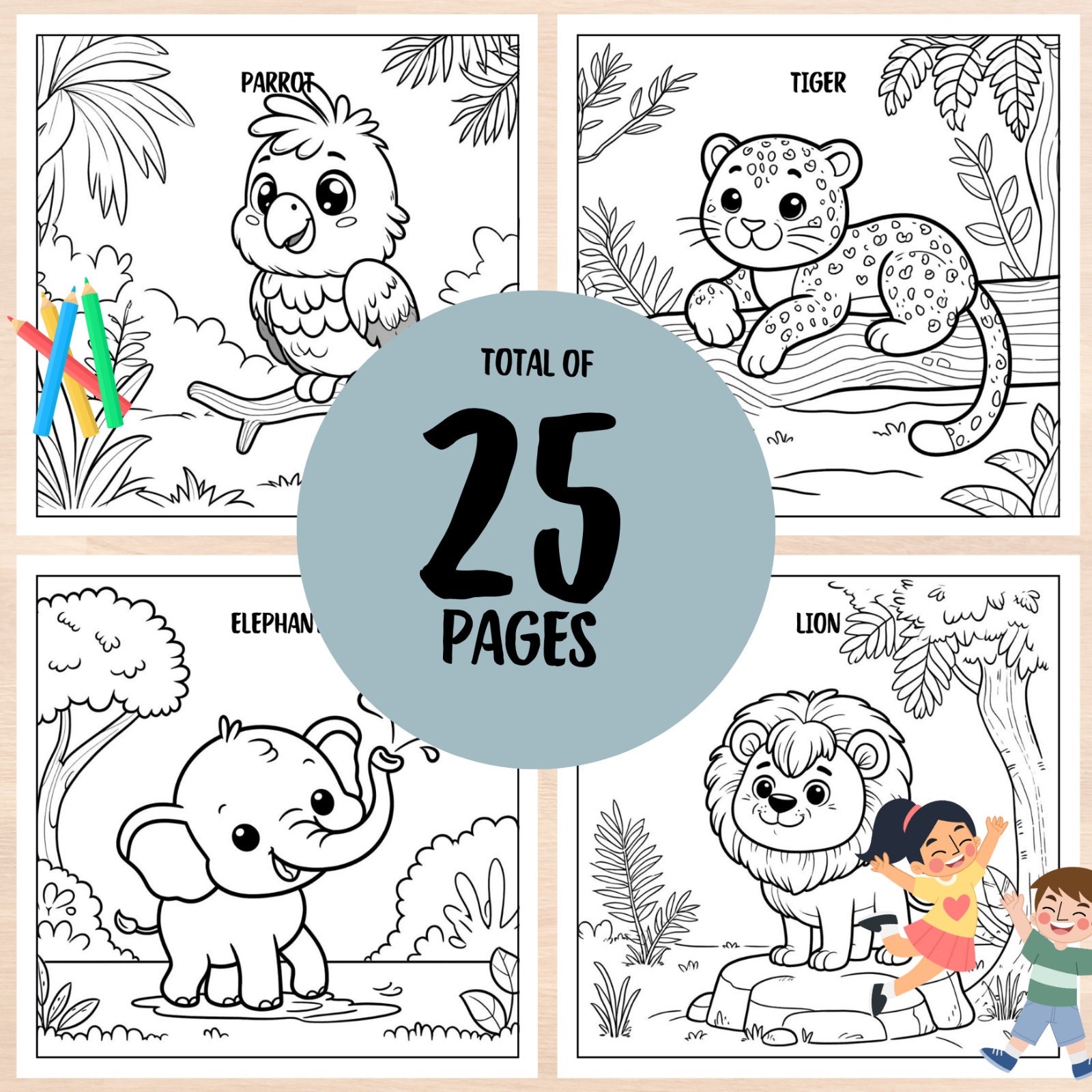 Jungle Adventure Coloring Book Kids - Toddlers | Fun Animal Designs ...