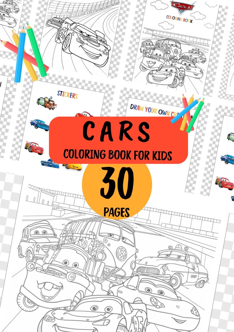 Cars Coloring Book: 30+ Pages of Fun With Characters as Lightning ...