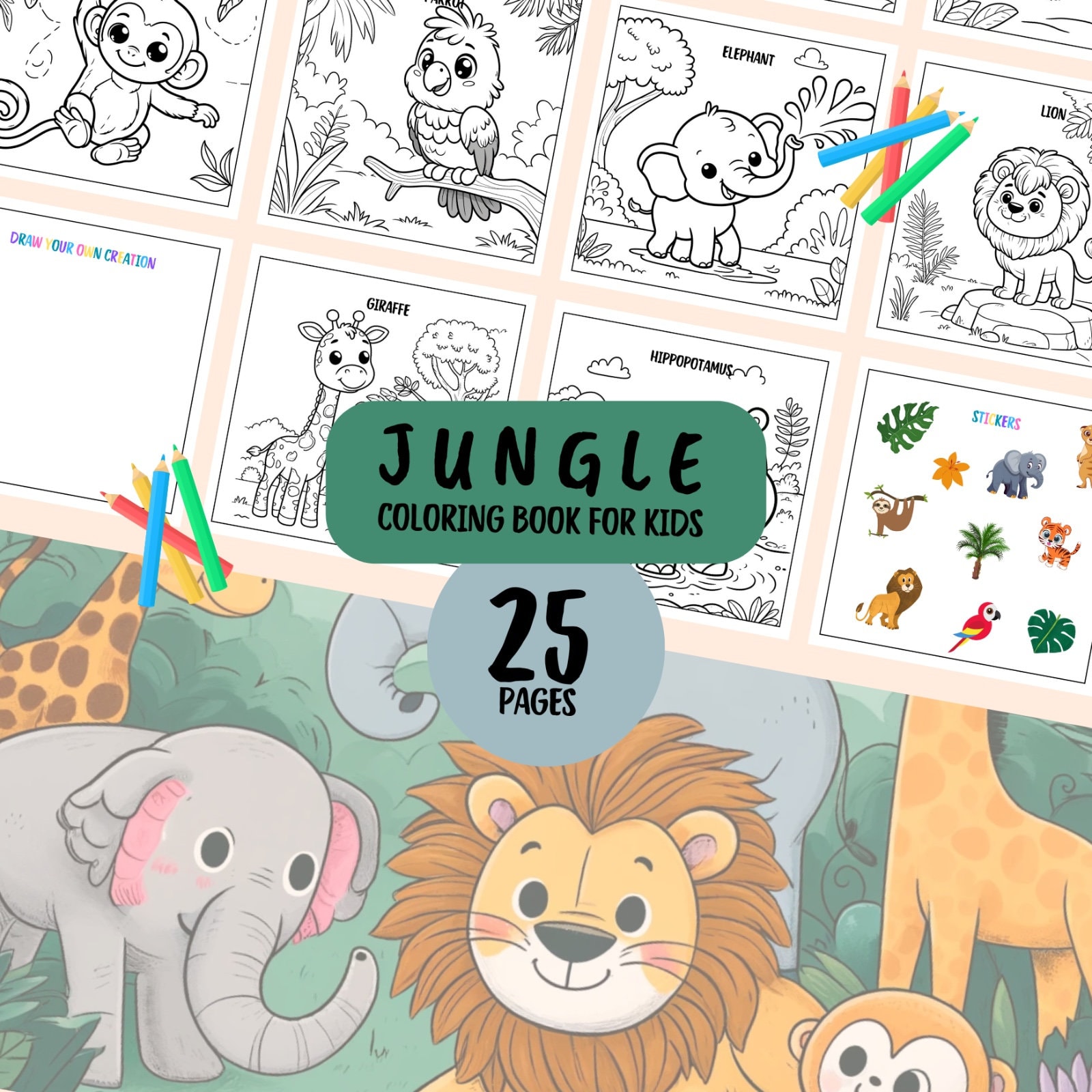 Jungle Adventure Coloring Book Kids - Toddlers | Fun Animal Designs ...