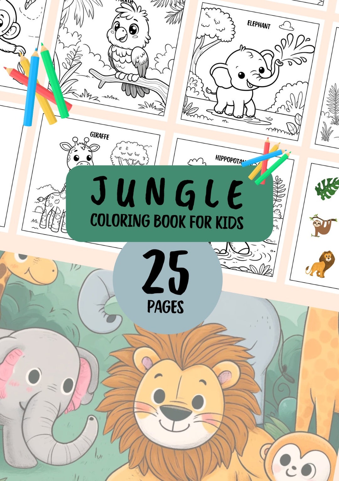 Jungle Adventure Coloring Book Kids - Toddlers | Fun Animal Designs ...