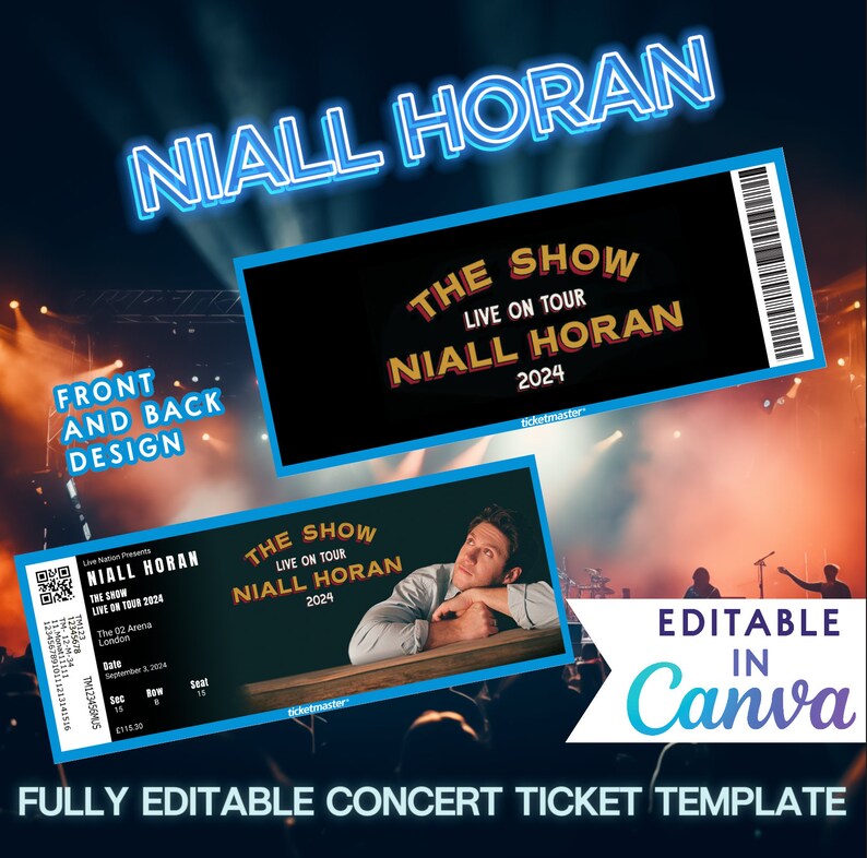 NIALL HORAN Front and Backside Ticket Tour 2024, Concert Ticket ...