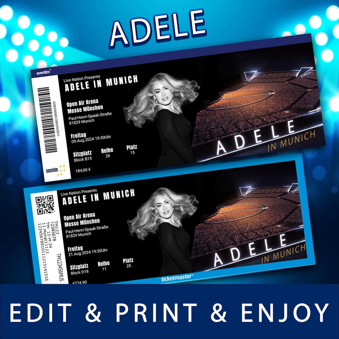 Adele in Munich 2 Templates, Editable Concert Ticket Template, Custom ...
