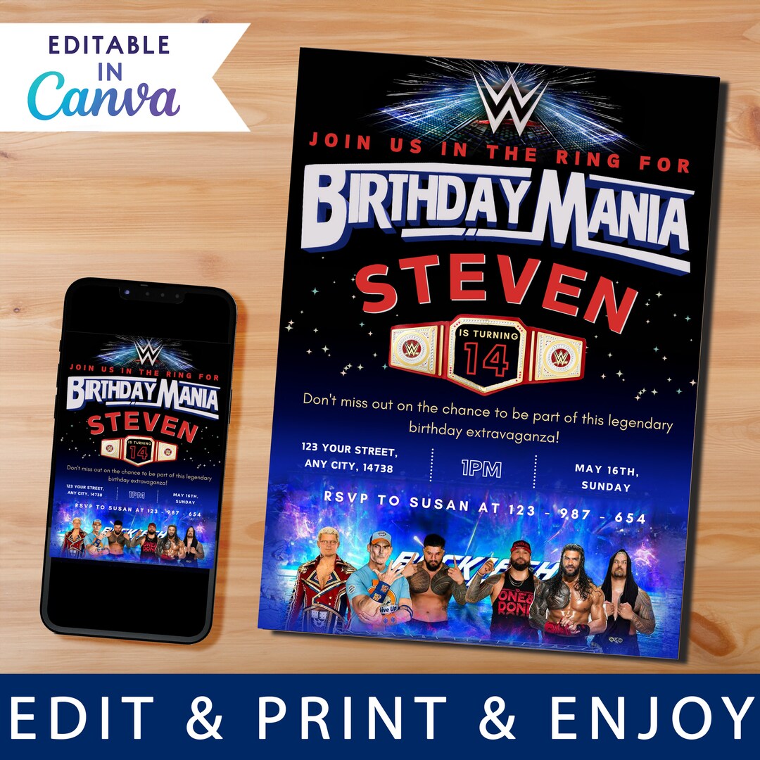 WWE Invitation Wrestling Instant Download Printable Template Birthday ...