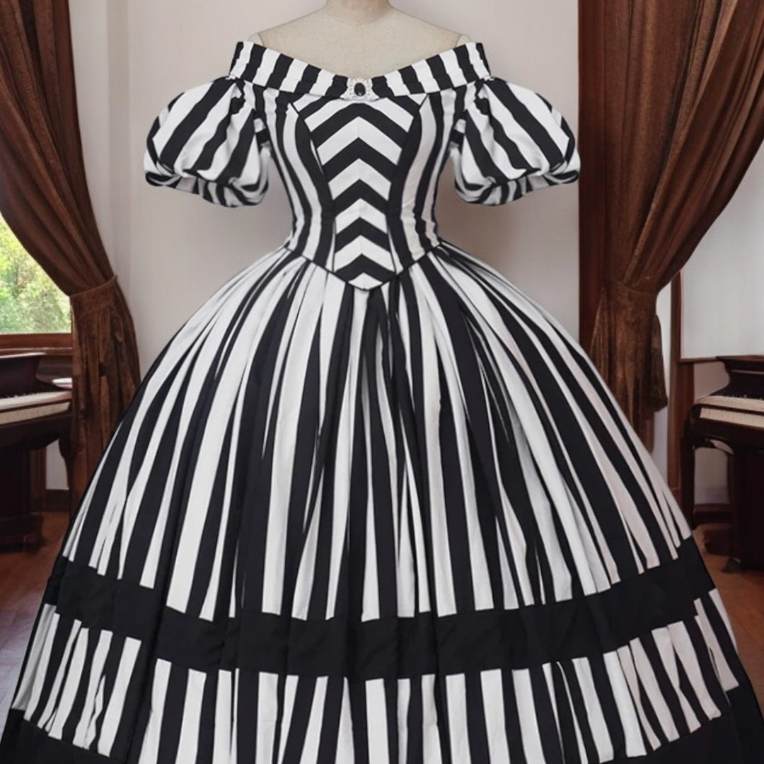 Victorian Ball Gown, Striped Gothic Prom Dress, 19th Century Victorian ...