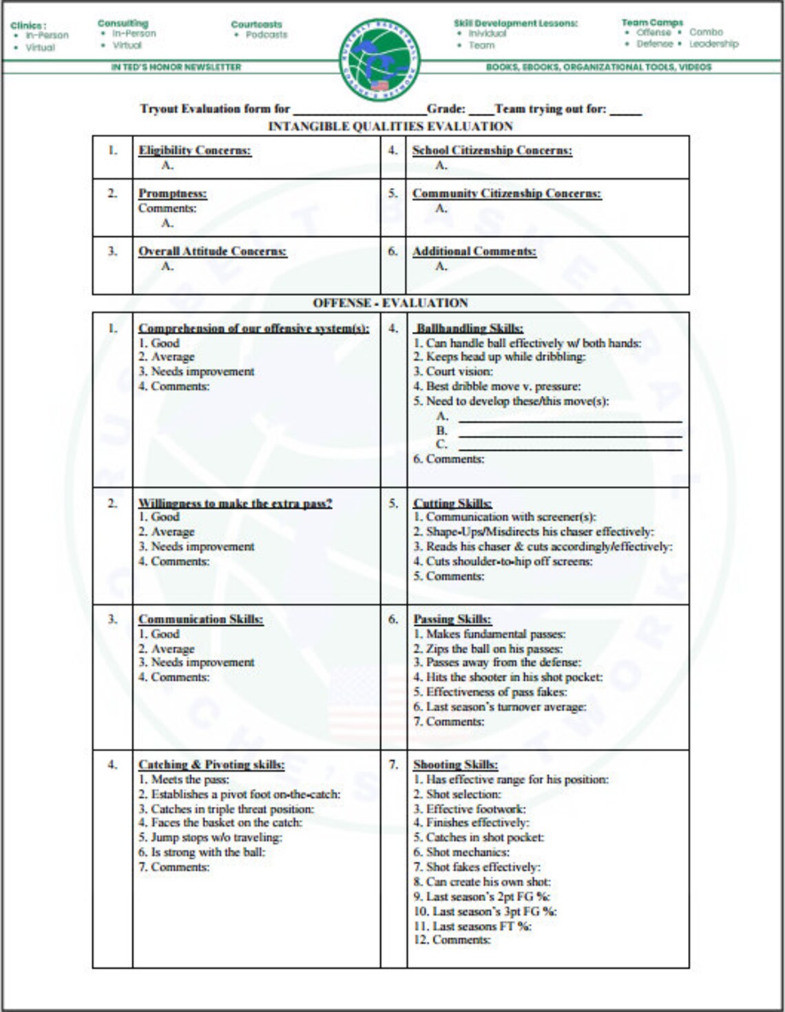 Individual Player Tryout Evaluation - Etsy