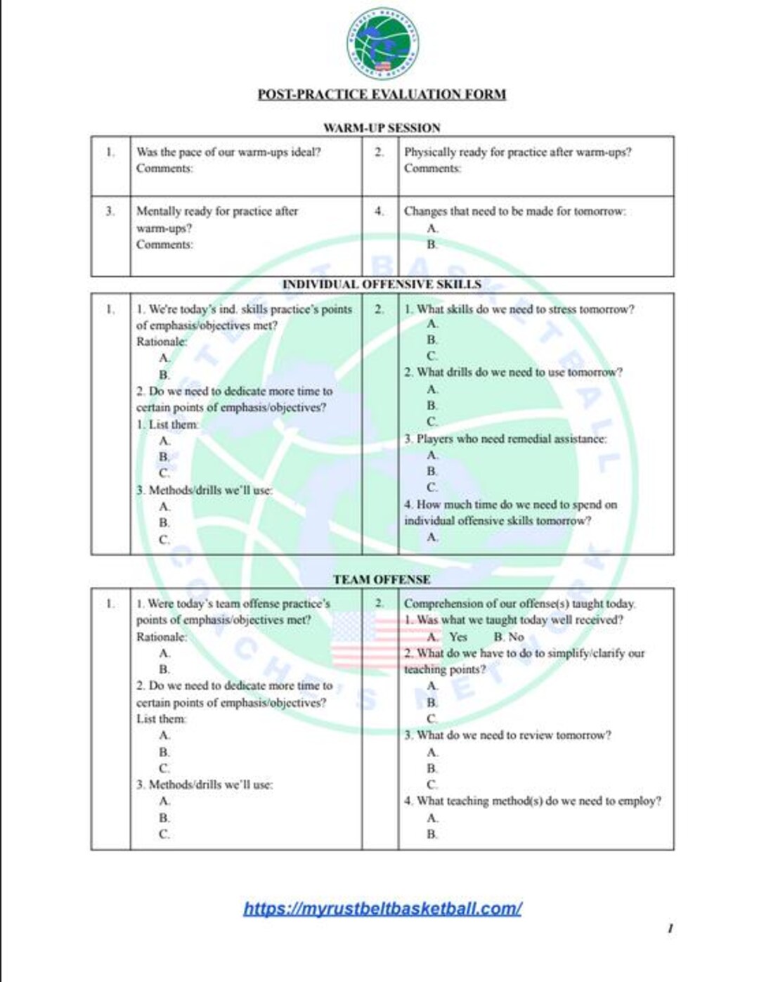 RBCN Post-practice Evaluation Form Template - Etsy