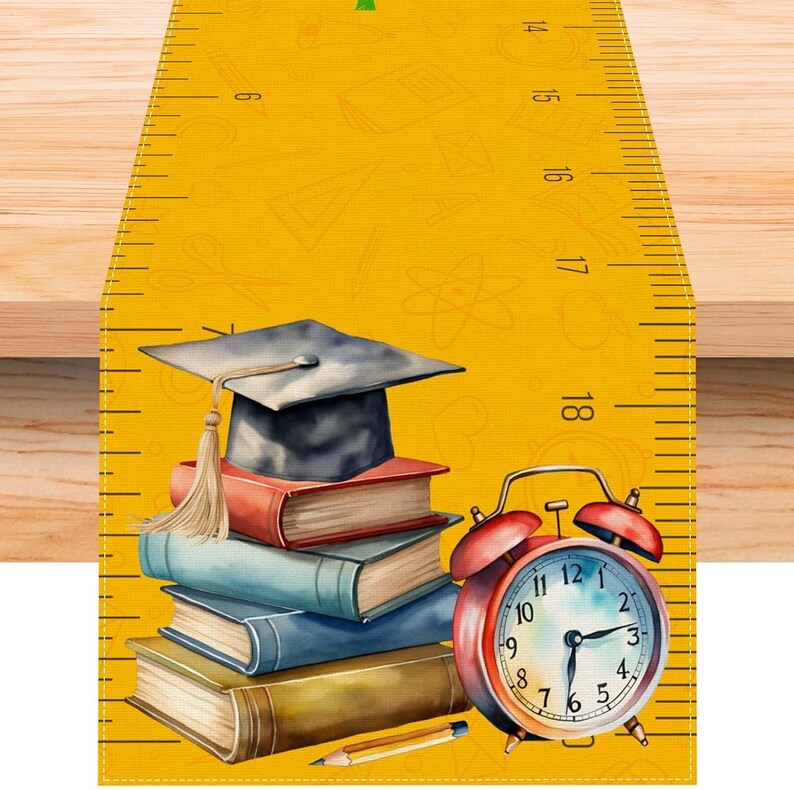 Linen Yellow Ruler Back to School Table Runner 72 Inches Long First Day ...