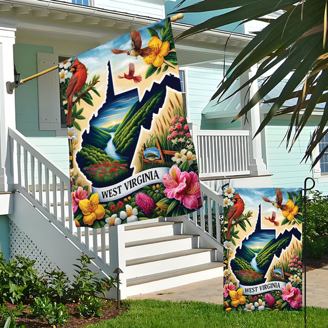 West Virginia With Rhododendron and Cardinal Flag Porch Flag ...
