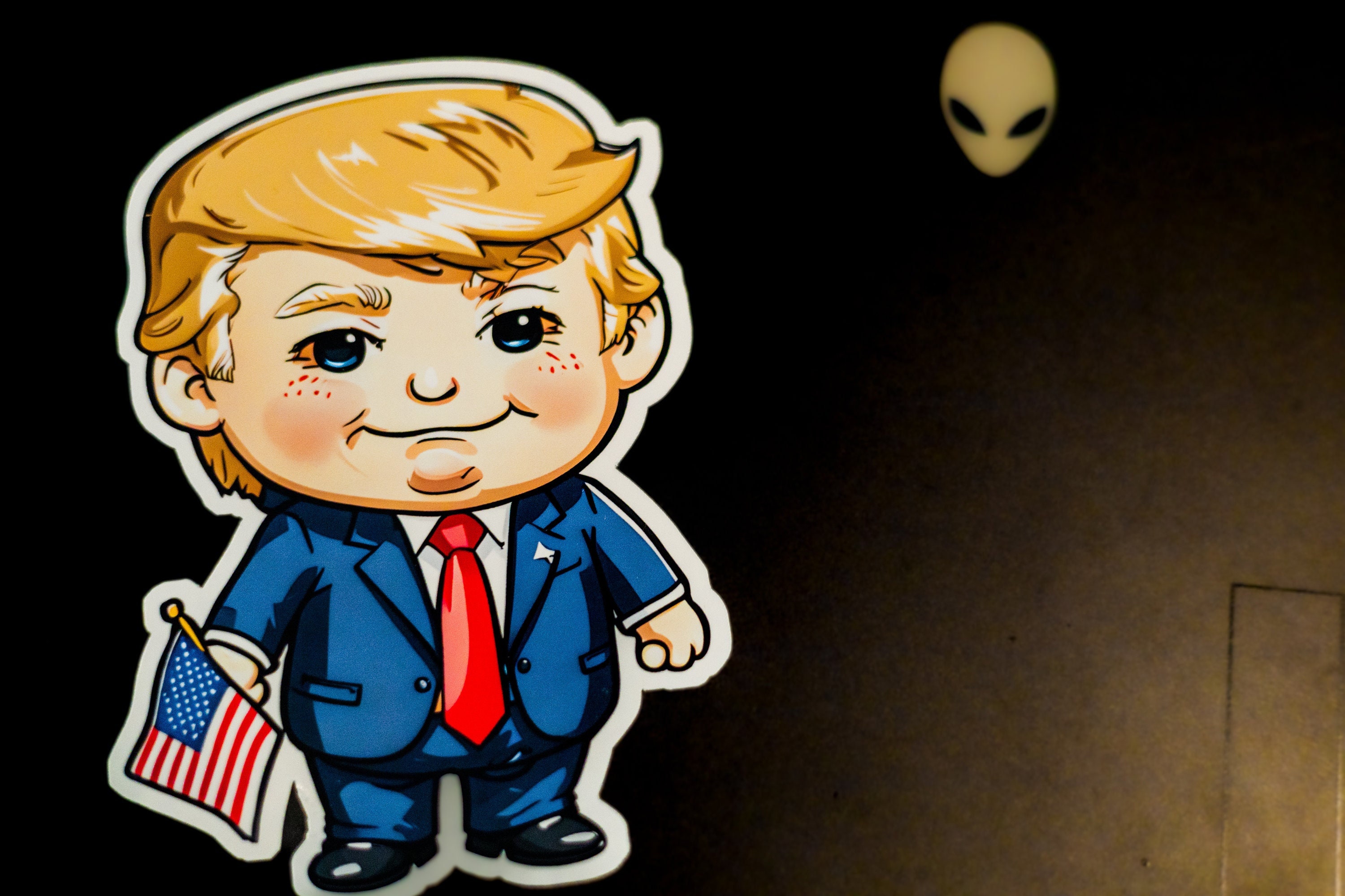 Trump Chibi Holding American Flag Sticker Fun & Playful Patriotic ...