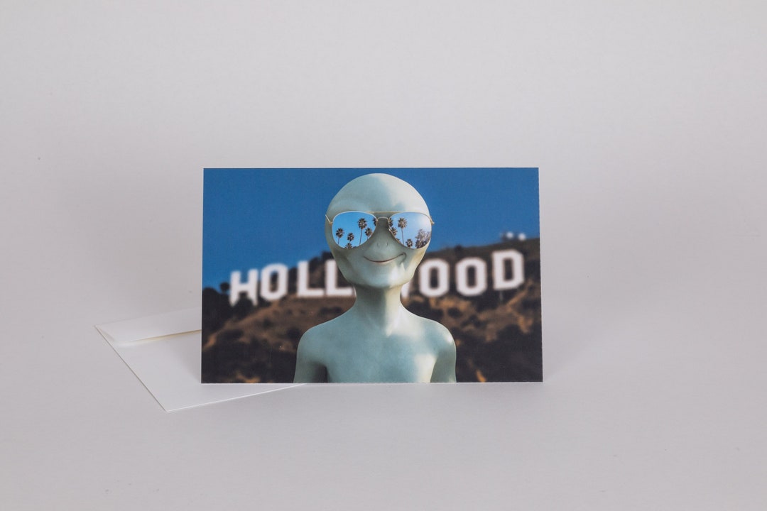 Hollywood Alien Greeting Card, Fred the Alien, Alien Art - Etsy