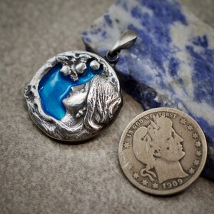 Art Nouveau Armand Bargas Sculpture Blue Glass Enamel Pendant in Fine ...