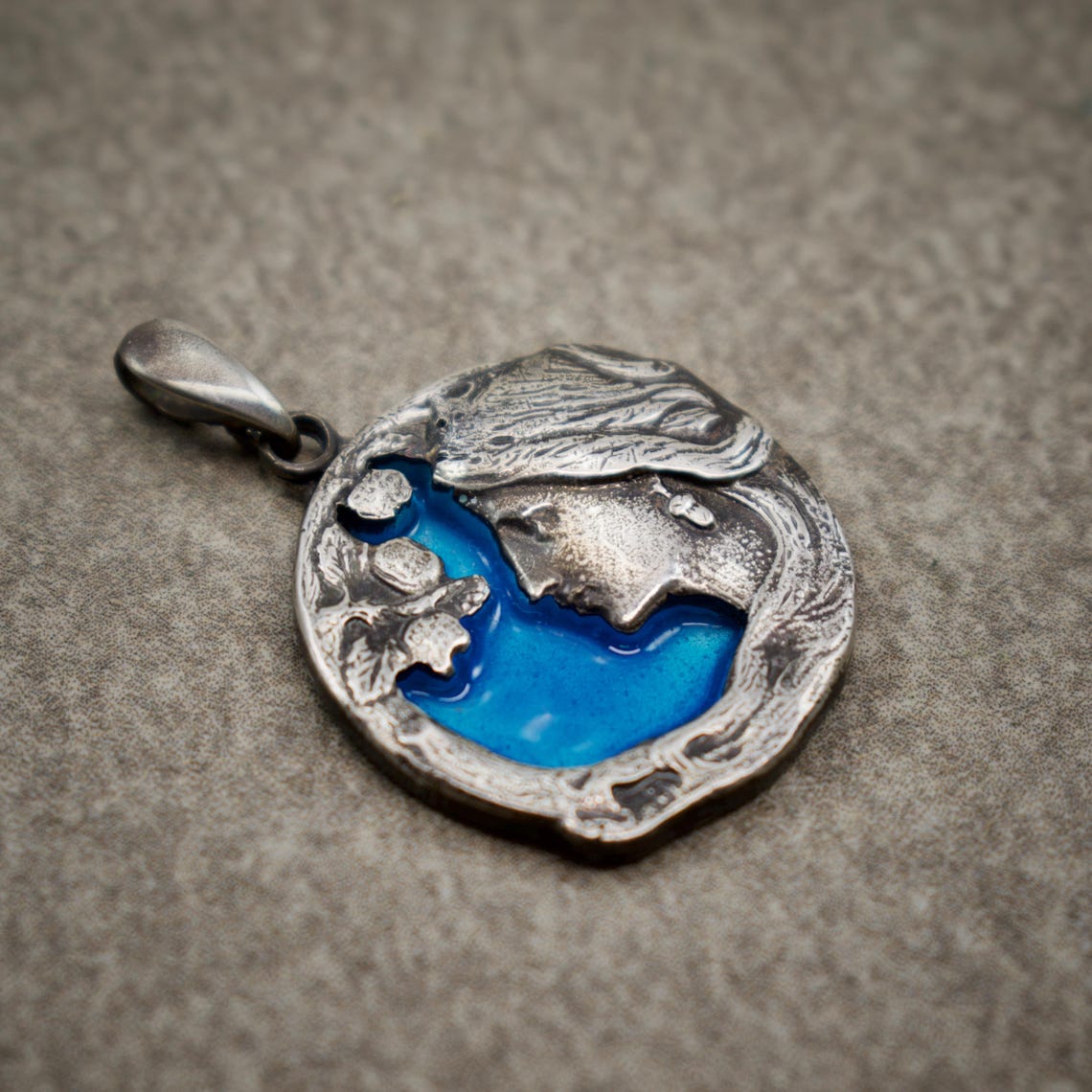 Art Nouveau Armand Bargas Sculpture Blue Glass Enamel Pendant in Fine ...