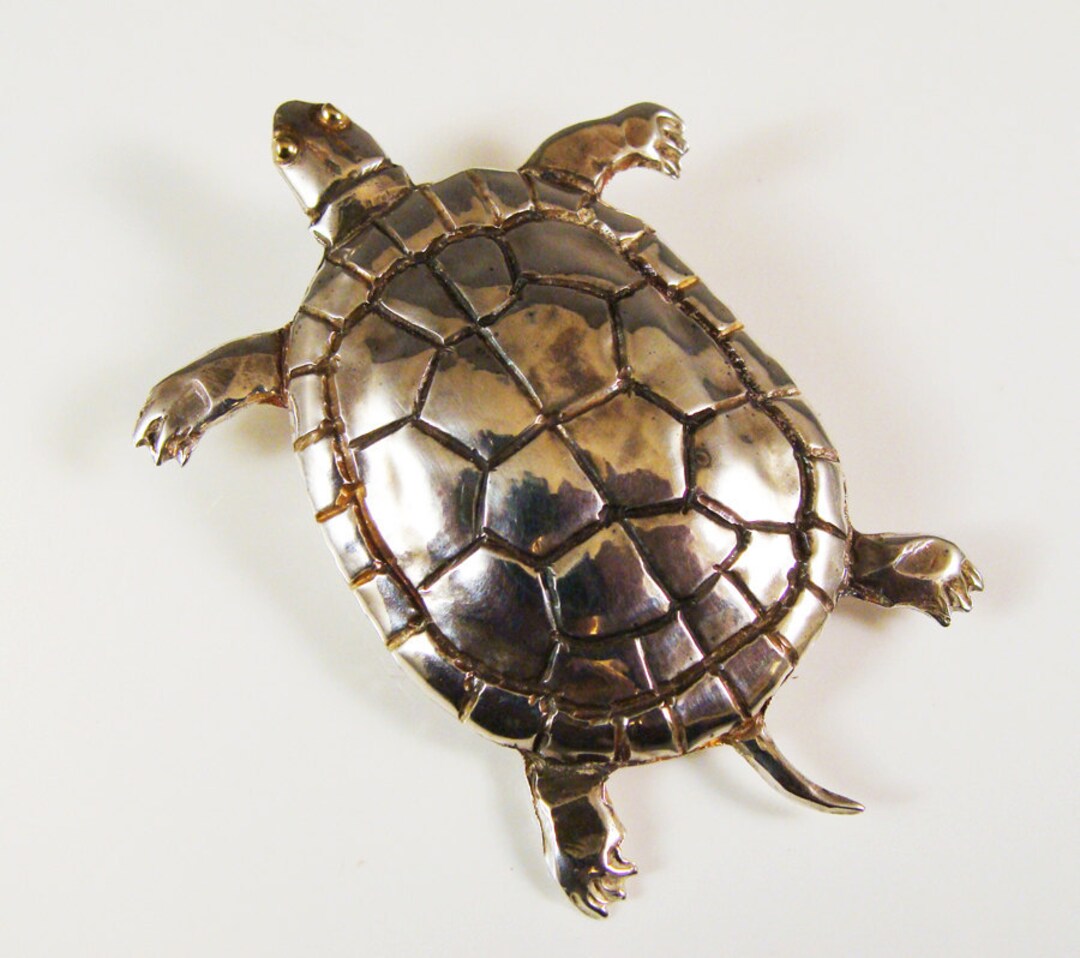 Art Nouveau Inspired Design Sterling Silver Turtle Brooch Hand Chased ...