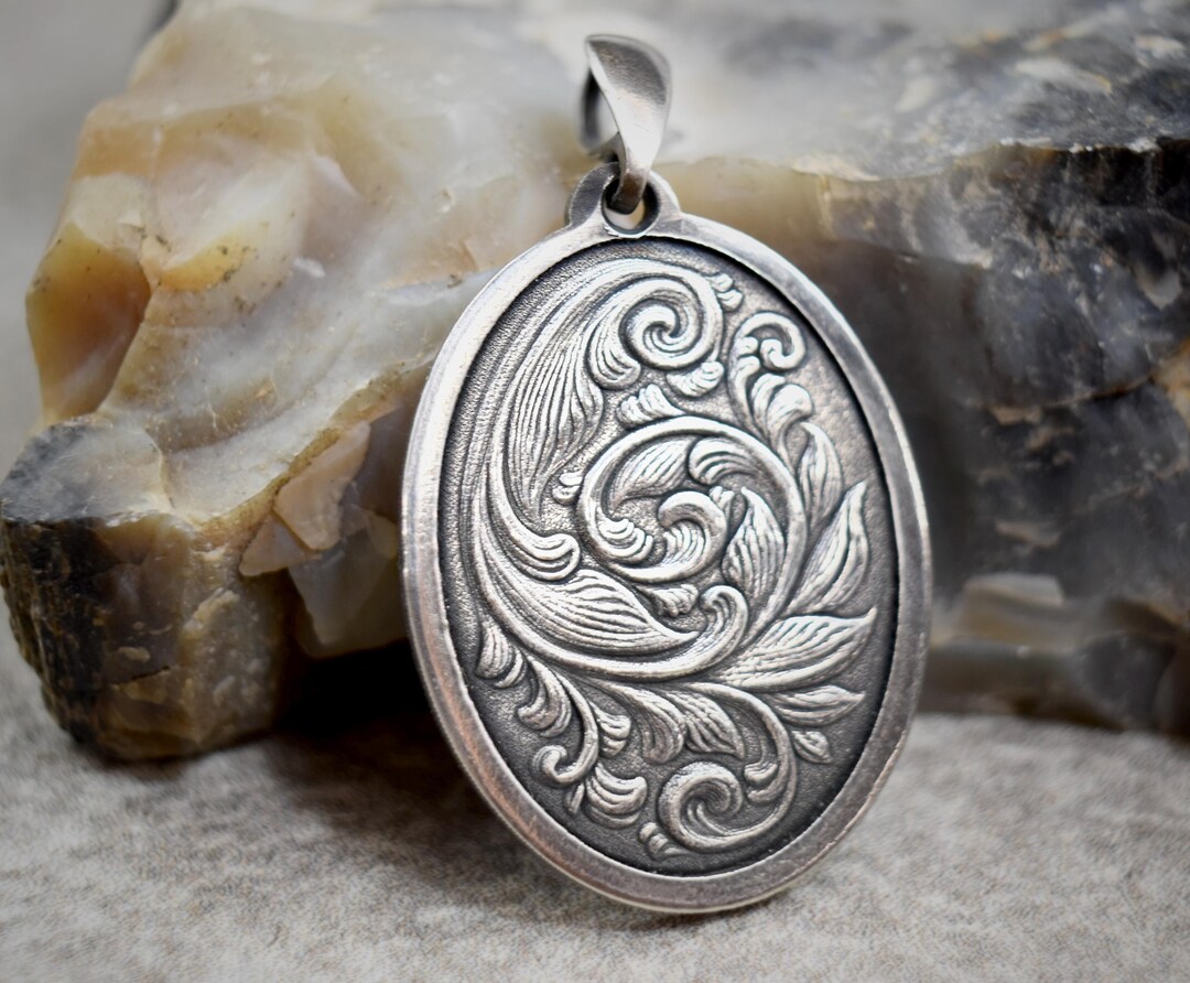 Classical Engraved Scrollwork Design Carved Into Sterling Silver ...