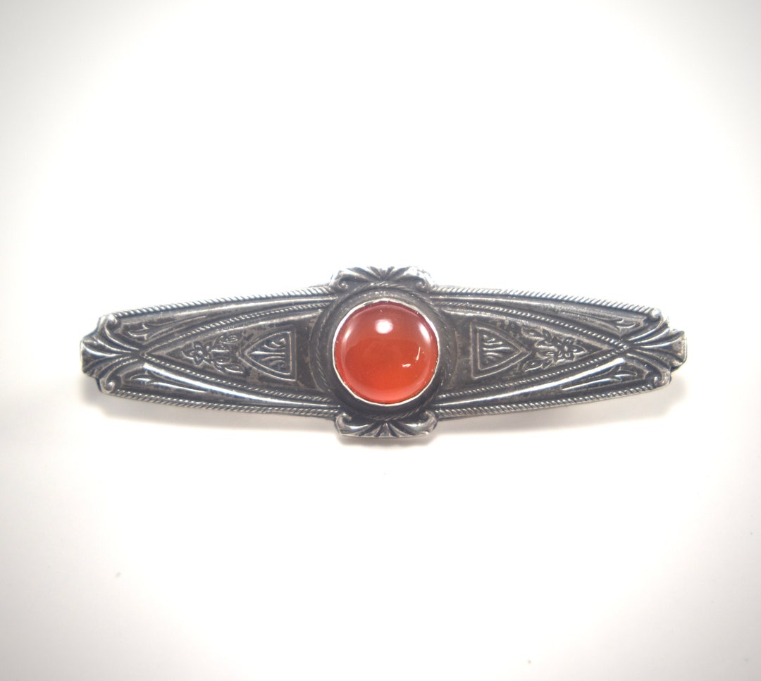 Art Deco Sterling Silver Bar Pin With Deep Red Carnelian Cabochon - Etsy