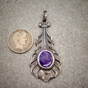 Art Nouveau Peacock Feather in Frame Design Sterling Silver Pendant ...