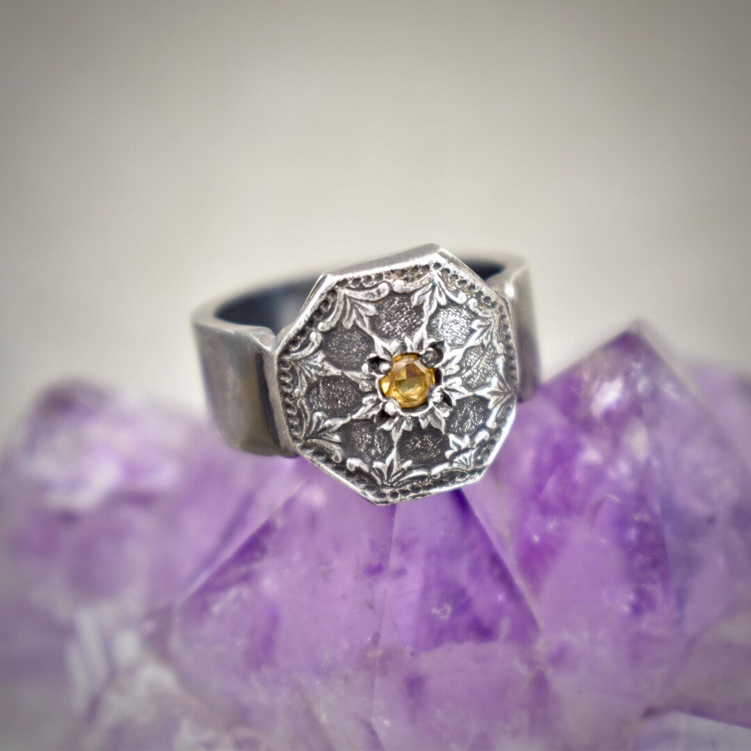 Gothic Window Sterling Silver Ring With Faceted Yellow Citrine - Etsy