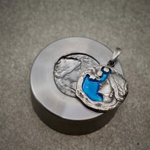 Art Nouveau Armand Bargas Sculpture Blue Glass Enamel Pendant in Fine ...