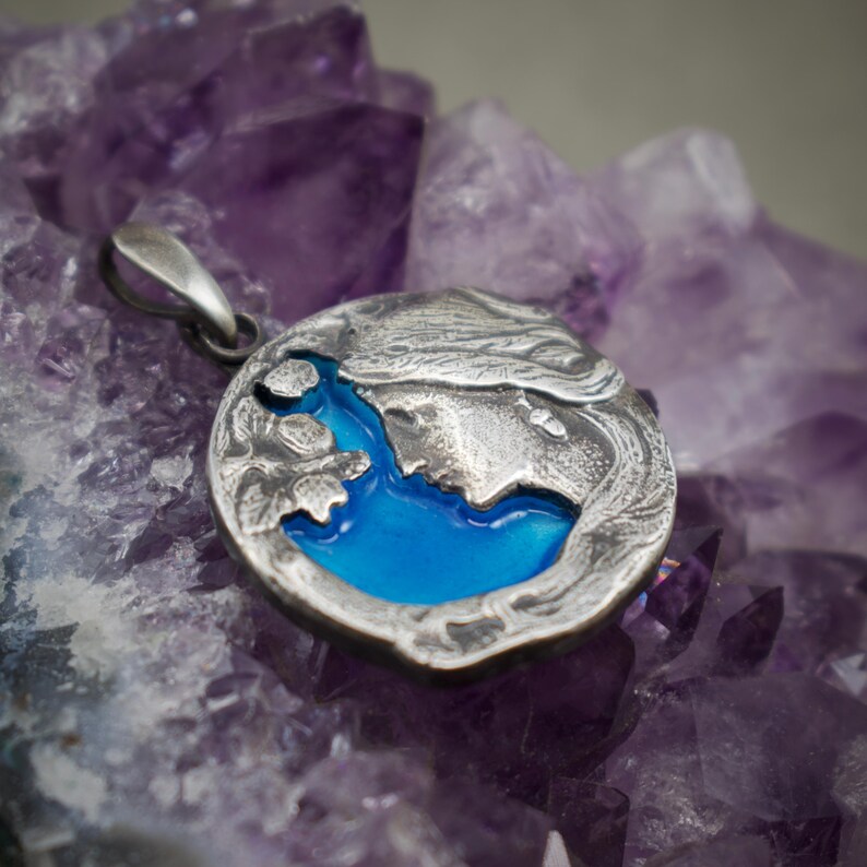 Art Nouveau Armand Bargas Sculpture Blue Glass Enamel Pendant in Fine ...